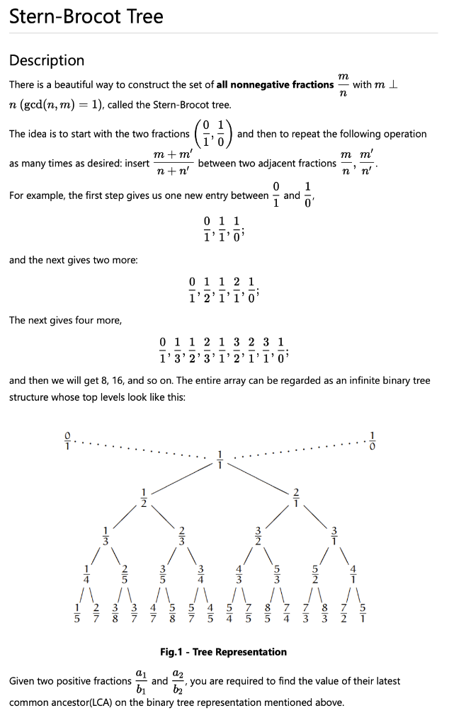 Solved Stern-Brocot Tree Description m There is a beautiful | Chegg.com