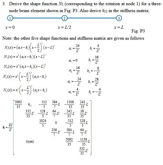 3. Derive the shape function N3 (corresponding to the | Chegg.com