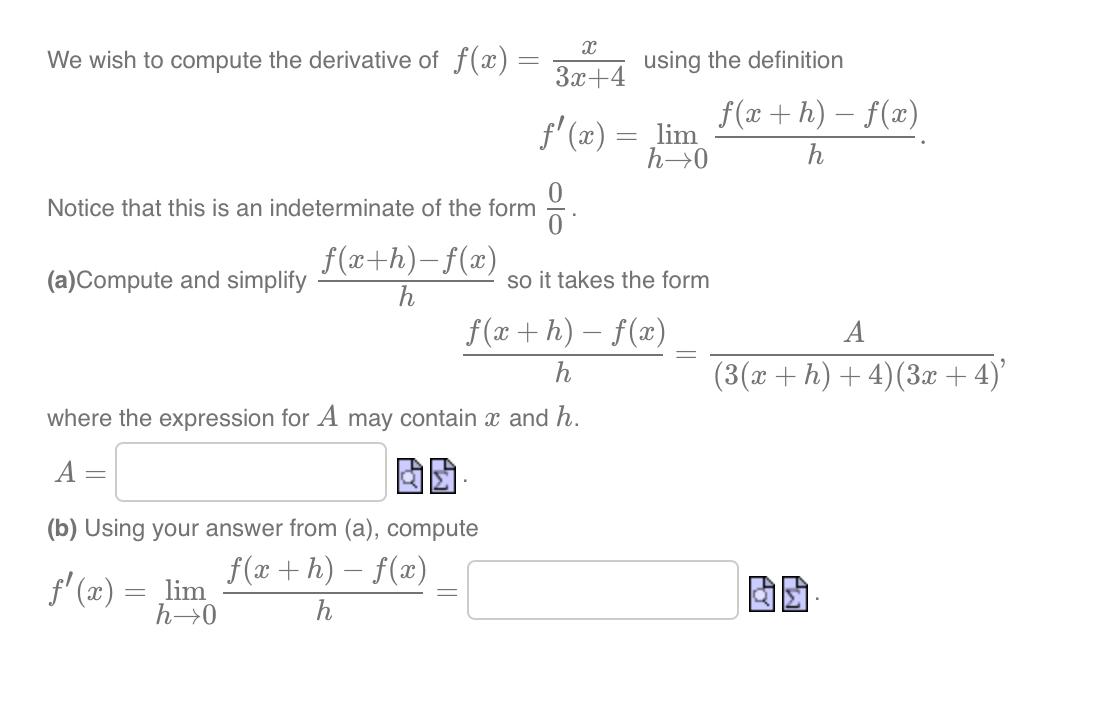 Solved We wish to compute the derivative of f(x)=3x+4x using | Chegg.com