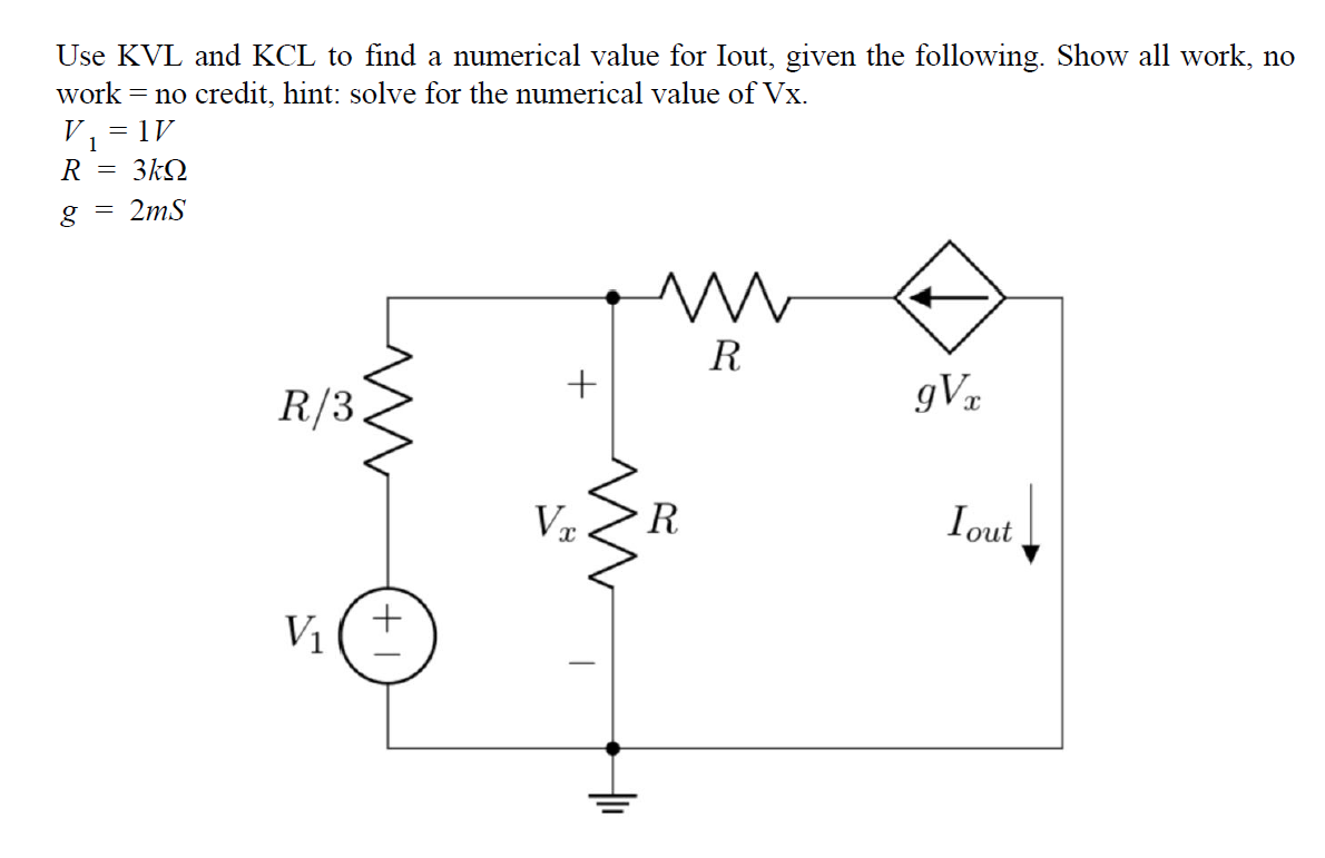 Solved Use KVL and KCL to find a numerical value for Iout, | Chegg.com