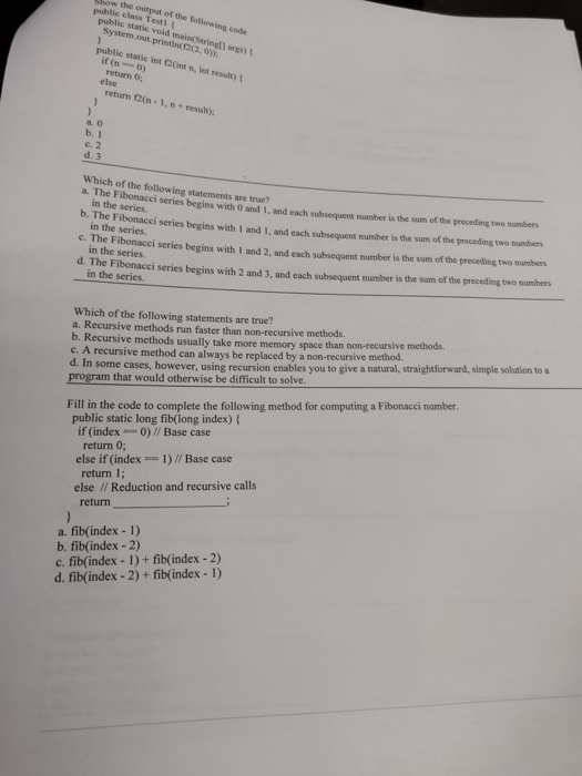 Solved how the output of the following code public static | Chegg.com