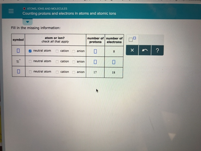 Solved O ATOMS, IONS AND MOLECULES Counting protons and | Chegg.com