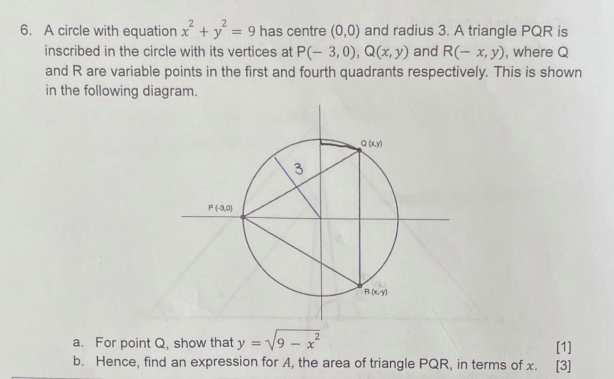 Solved A circle with equation x2+y2=9 has centre (0,0) and | Chegg.com