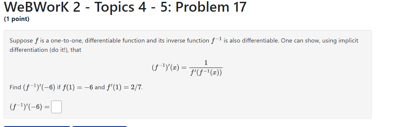 Solved WeBWorK 2 - Topics 4 - 5: Problem 17 (1 point) | Chegg.com Solved WeBWorK 2 - Topics 4 - 5: Problem 17 (1 point) | Chegg.com