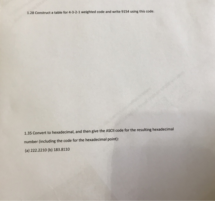 Solved 1.28 Construct a table for 4-3-2-1 weighted code and | Chegg.com