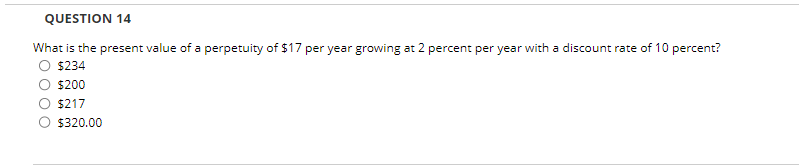 Solved What is the present value of a perpetuity of $17 per | Chegg.com