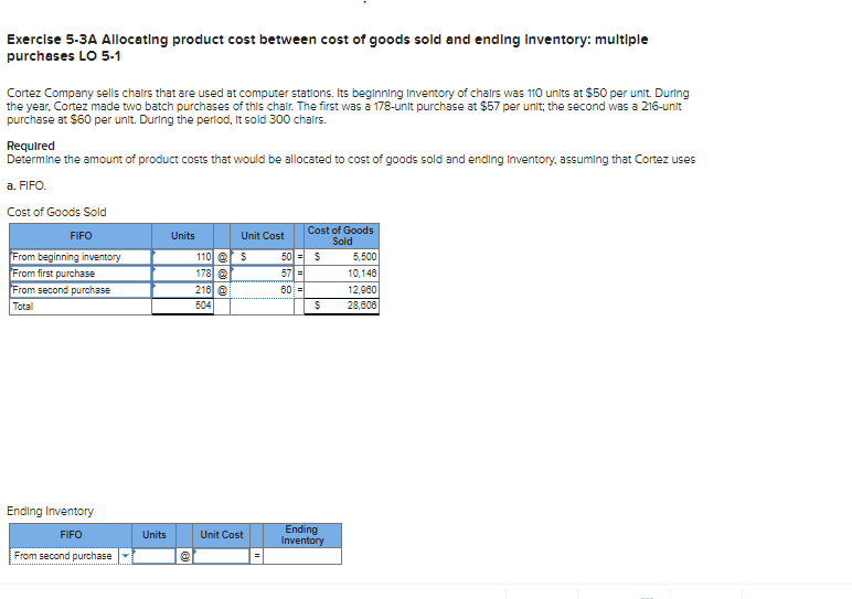 Solved Exercise 5-3A Allocating product cost between cost of | Chegg.com