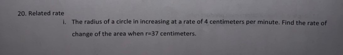 Solved 20. Related rate i. The radius of a circle in | Chegg.com