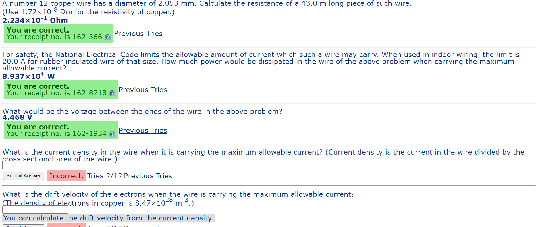 Solved A number 12 copper wire has a diameter of 2.053 mm. | Chegg.com