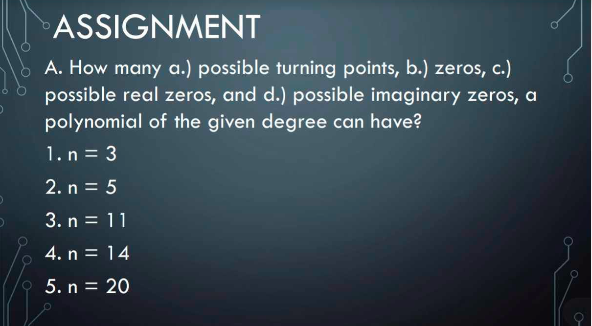 Solved A. How many a.) possible turning points, b.) zeros, | Chegg.com