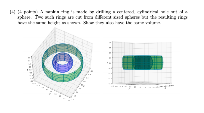Solved (4) (4 points) A napkin ring is made by drilling a | Chegg.com