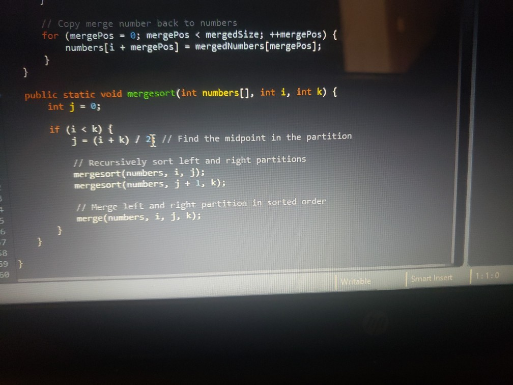 Solved Public Class Mergesort Public Static Void Mergeint 8046