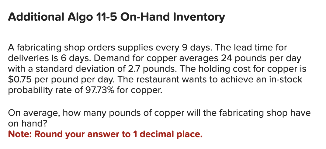 Solved Additional Algo 11-5 On-Hand Inventory A fabricating | Chegg.com