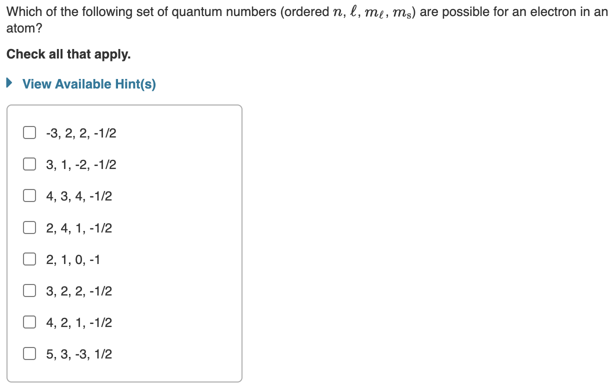 Solved MetaWhich of the following set of quantum numbers | Chegg.com