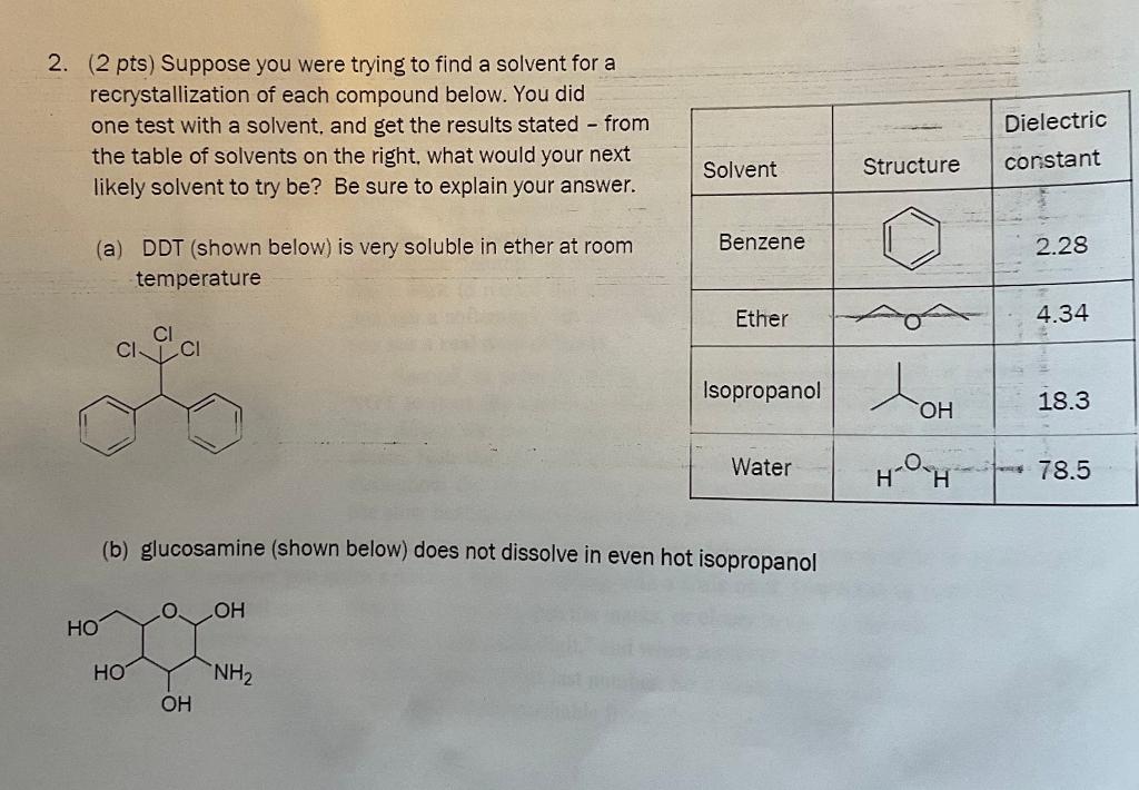 Solved 2. (2 pts) Suppose you were trying to find a solvent | Chegg.com