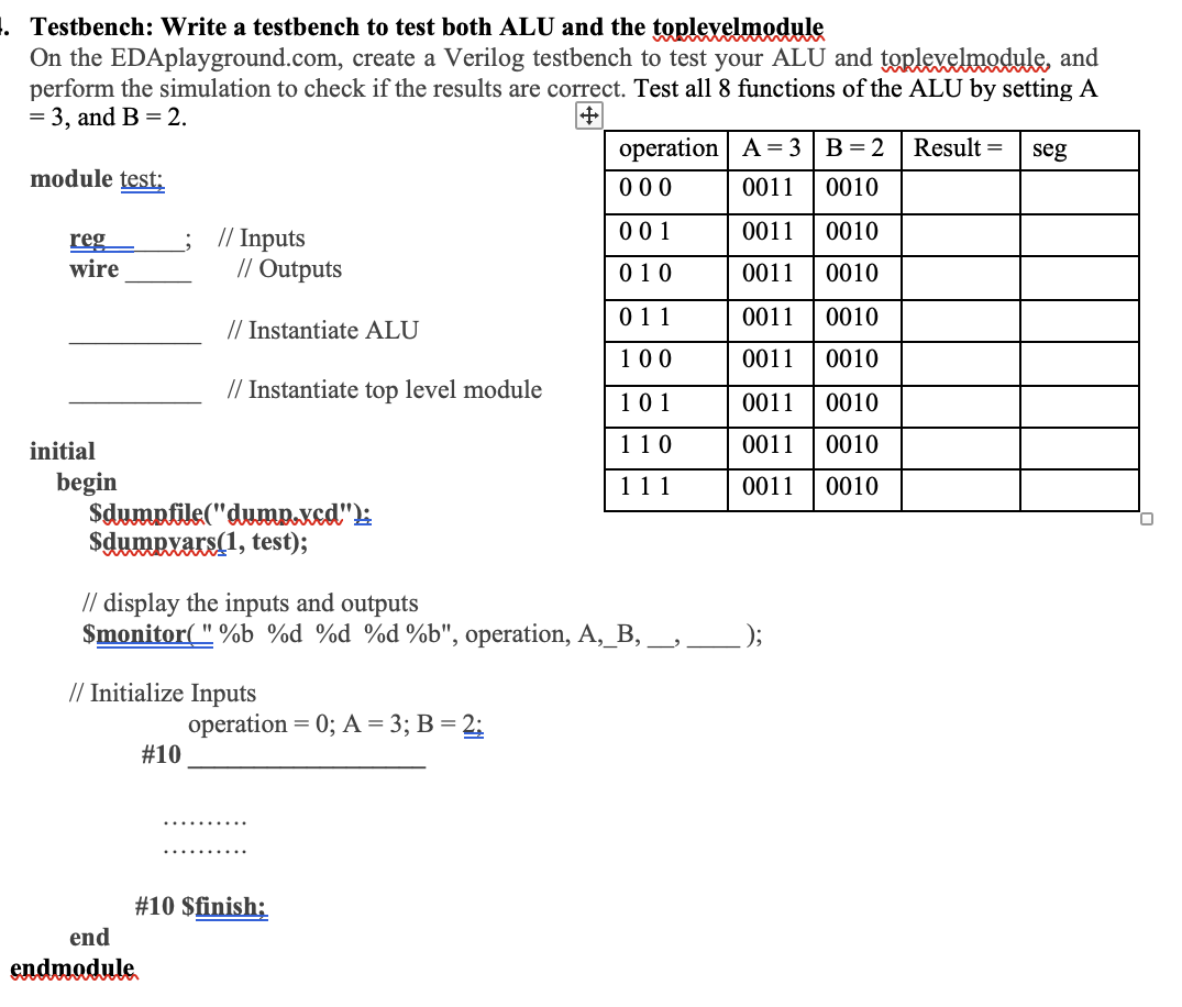 . Testbench: Write a testbench to test both ALU and | Chegg.com