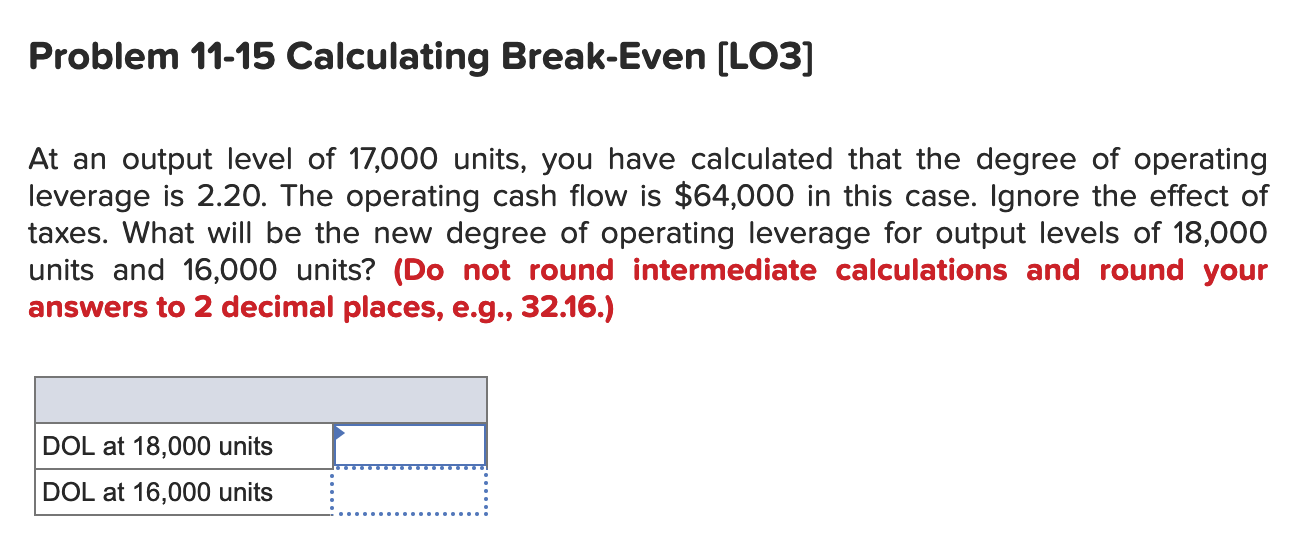 Solved Problem 11-15 Calculating Break-Even (LO3] At an | Chegg.com