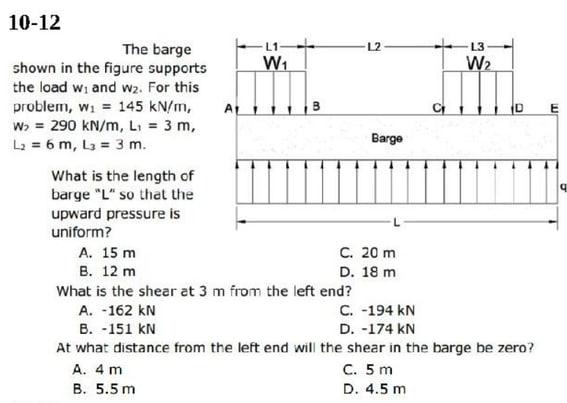 Solved 10−12 What is the length of barge " L " so that the | Chegg.com