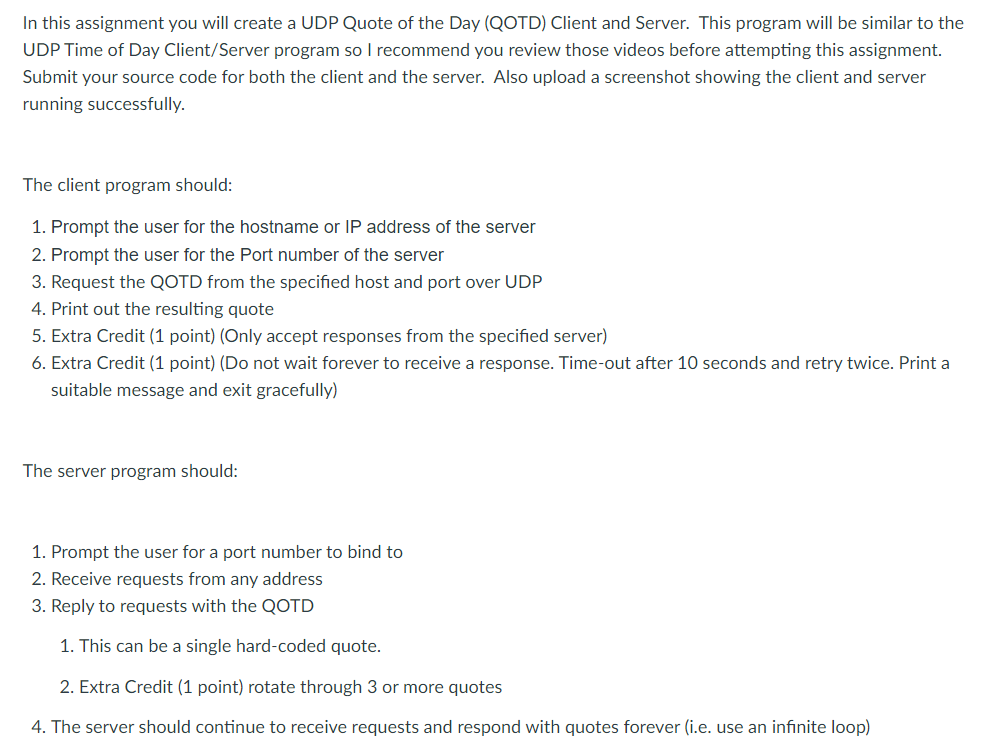 Solved In this assignment you will create a UDP Quote of the | Chegg.com