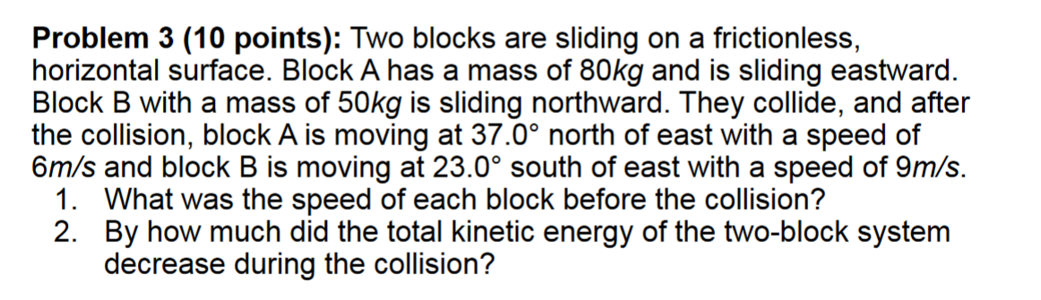 Solved Problem 3 (10 points): Two blocks are sliding on a | Chegg.com