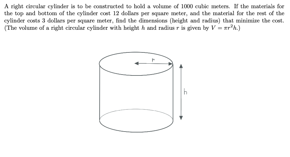 Solved A right circular cylinder is to be constructed to | Chegg.com