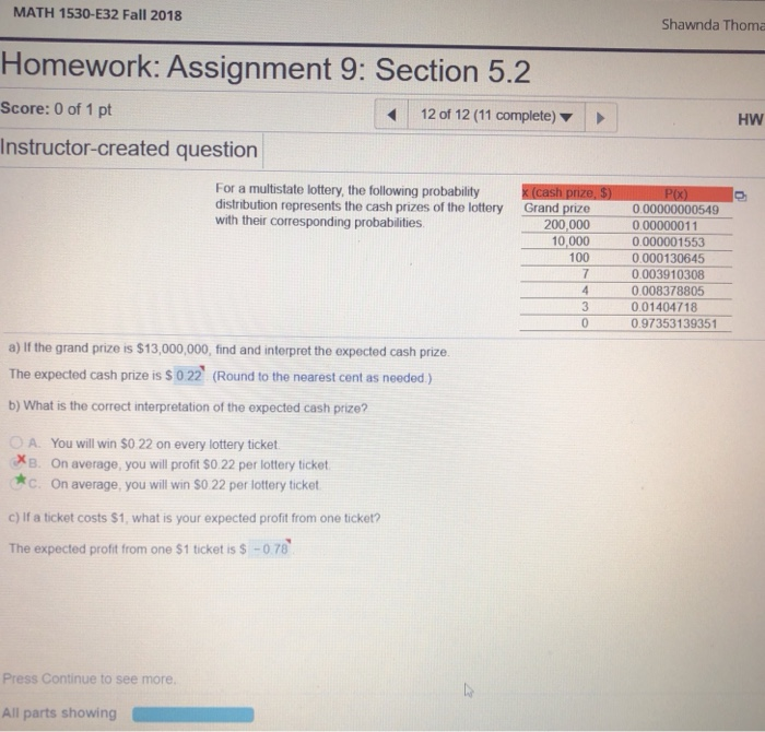 Solved MATH 1530-E32 Fall 2018 Shawnda Thoma Homework: | Chegg.com