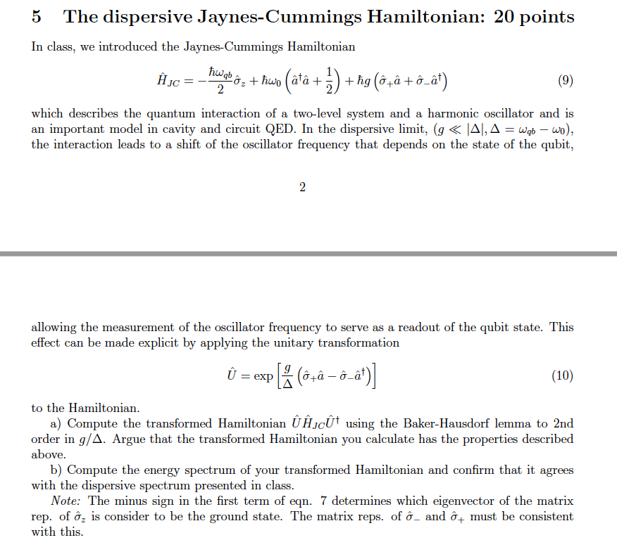 5 The dispersive Jaynes-Cummings Hamiltonian: 20 | Chegg.com