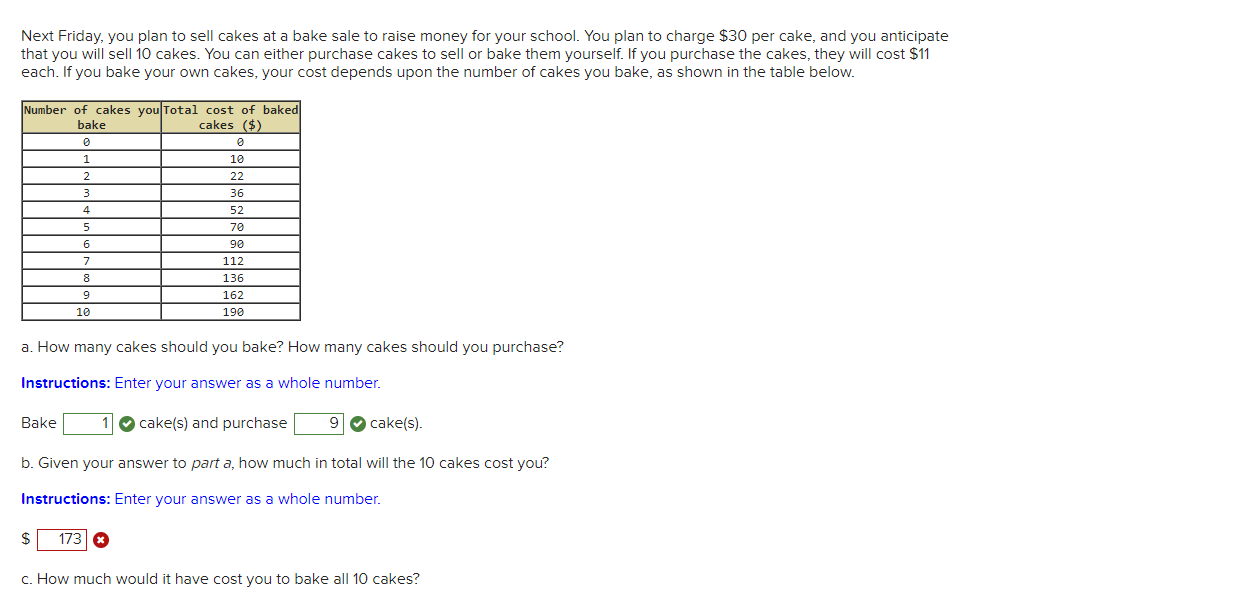 Solved Next Friday, you plan to sell cakes at a bake sale to | Chegg.com