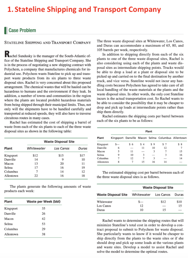 Solved Stateline Shipping and Transport Company Please | Chegg.com
