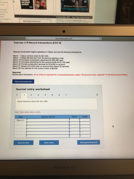 Solved Exercise 2-11 Record transactions (L02-4) Bearcat | Chegg.com