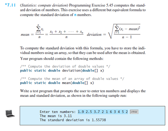 Solved *7.11 (Statistics: compute deviation) Programming | Chegg.com