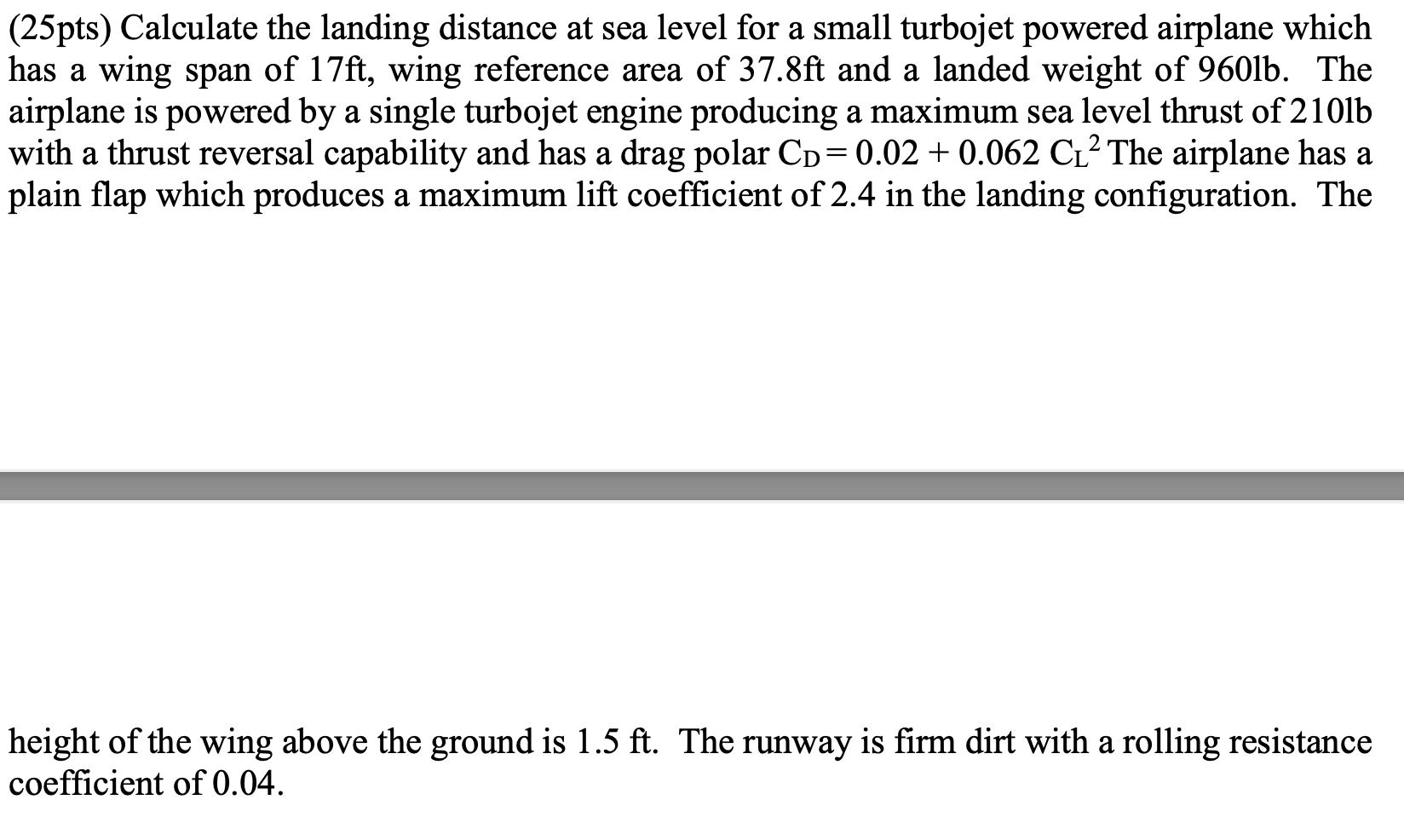 Solved Calculate the landing distance at sea level for a | Chegg.com