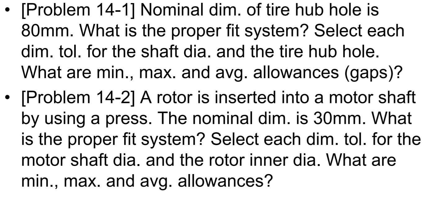 Solved [Problem 14-1] Nominal dim. of tire hub hole is 80mm. | Chegg.com