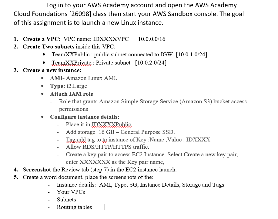 Solved Cloud Foundations [26098] class then start your AWS | Chegg.com