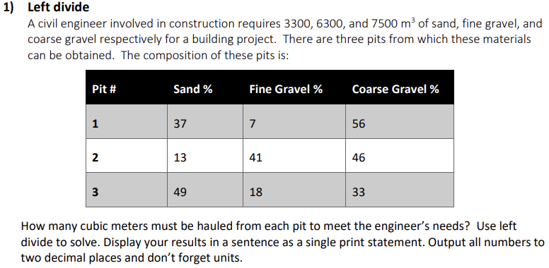 Solved A civil engineer involved in construction requires | Chegg.com
