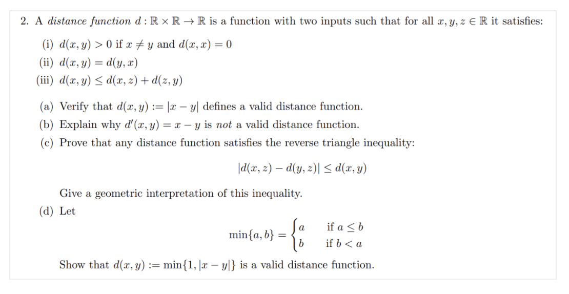 Solved A distance function d: x is a function with two | Chegg.com