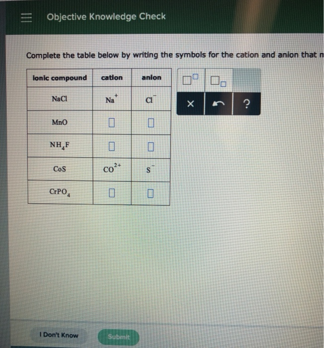 Solved = Objective Knowledge Check Complete the table below | Chegg.com