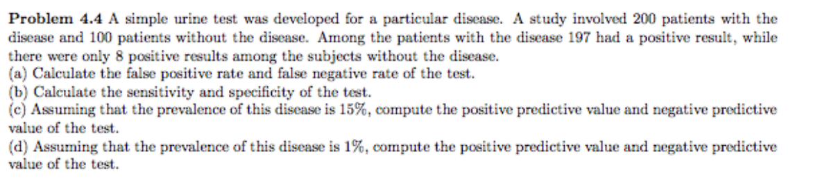 Solved Problem 4.4 A simple urine test was developed for a | Chegg.com