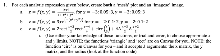 Solved For each analytic expression given below, create both | Chegg.com