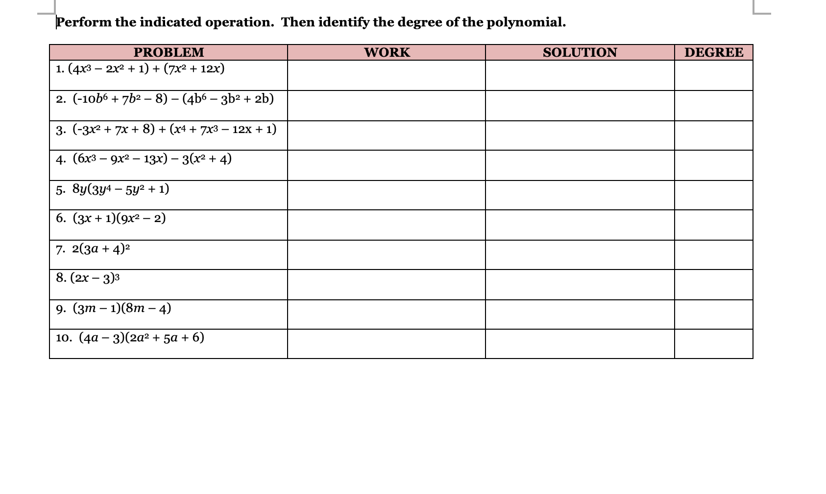 Solved Perform the indicated operation. Then identify the | Chegg.com