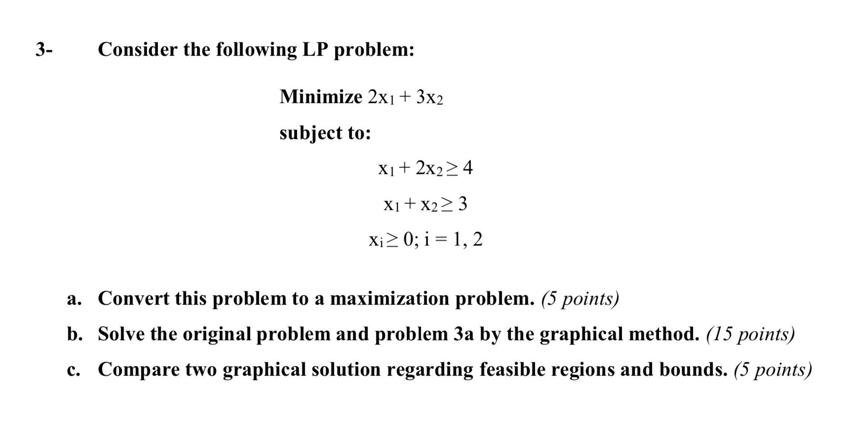 Solved 3. Consider the following LP problem: Minimize 2x1 + | Chegg.com