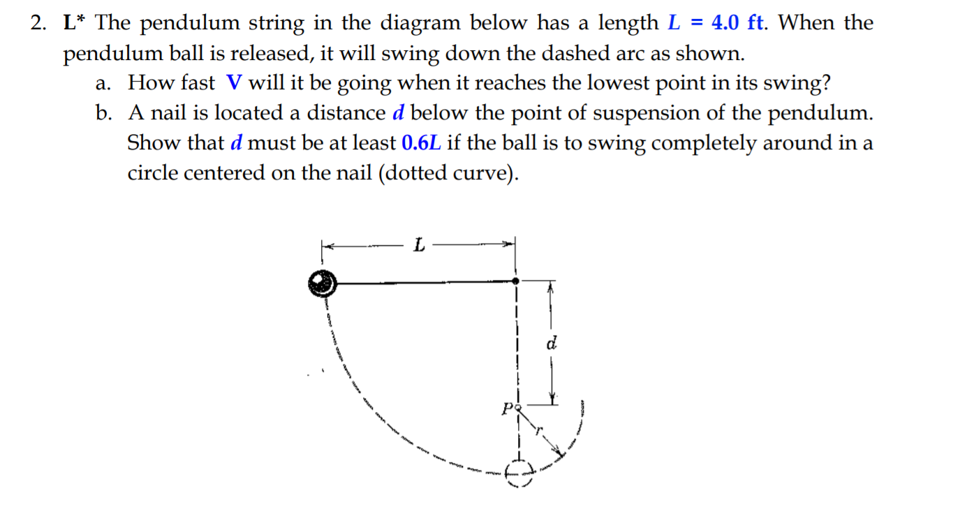 Solved 2. L* The pendulum string in the diagram below has a | Chegg.com