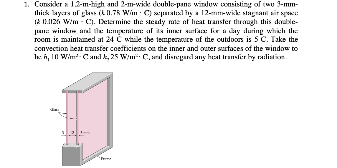 Solved 1. Consider a 1.2-m-high and 2-m-wide double-pane | Chegg.com