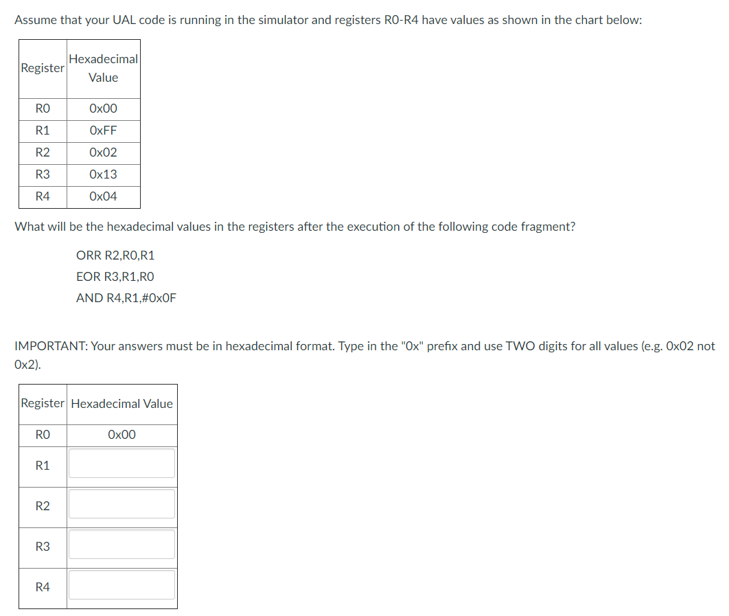 Solved Assume that your UAL code is running in the simulator | Chegg.com