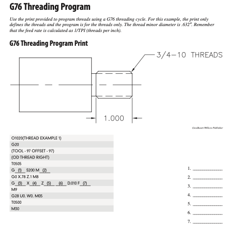 G76 Threading Program Use the print provided to | Chegg.com