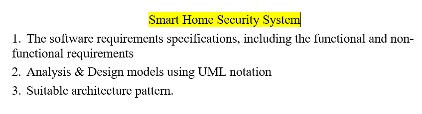 Solved Smart Home Security System 1. The software | Chegg.com