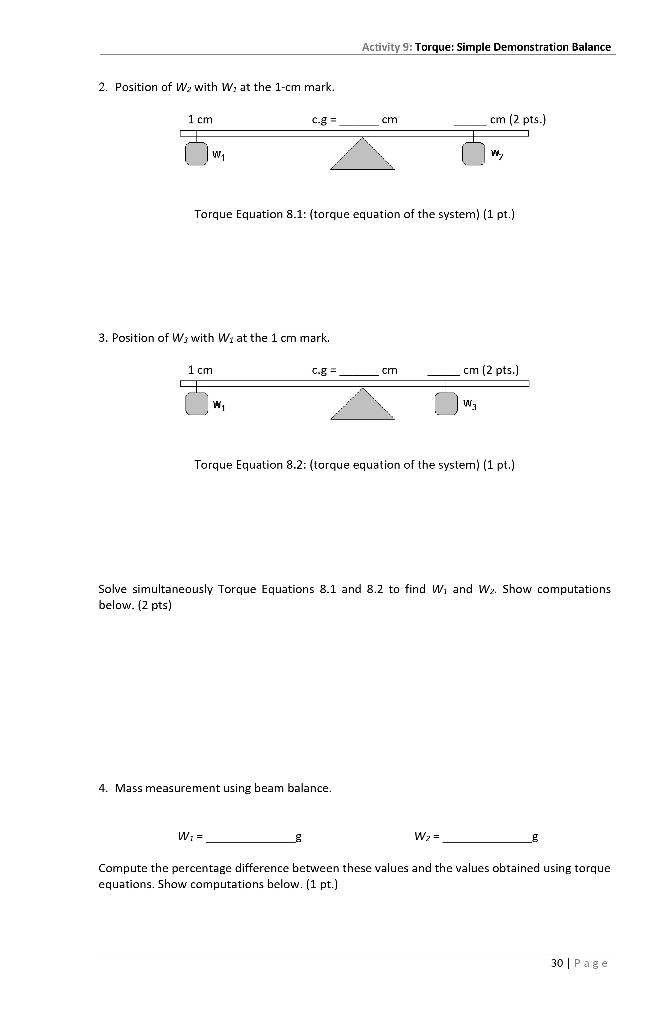 Activity 9: Torque: Simple Demonstration Balance Date | Chegg.com