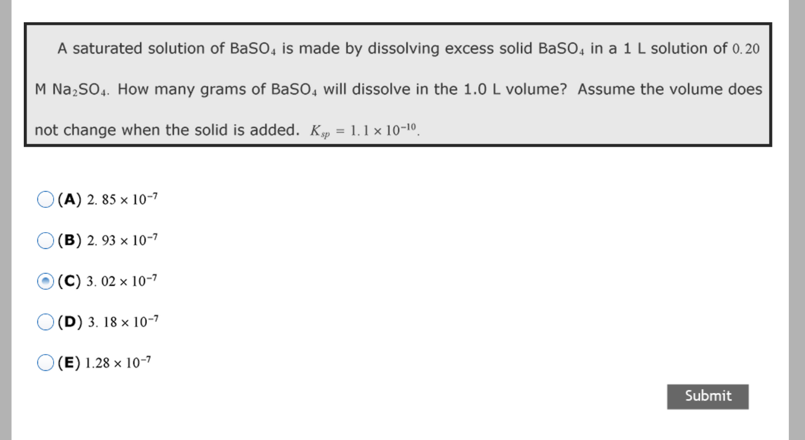 Solved A saturated solution of BaSO4 is made by dissolving | Chegg.com