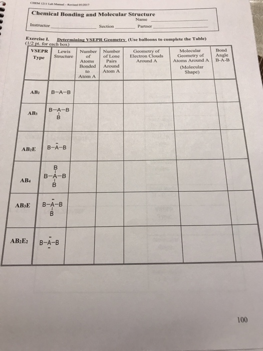 Solved CHEM 121 Lab Chemical Bonding and Molecular Structure | Chegg.com