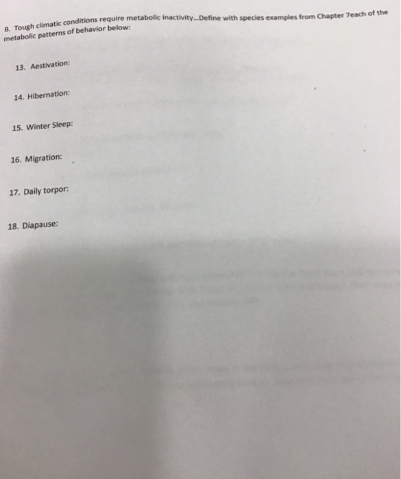 Solved tions require metabolicinactivity .Define with | Chegg.com